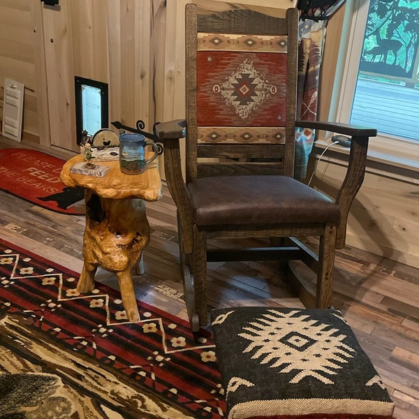 Solid Barnwood Amish Rocking Chair With Hair on Hide Back and Top Grain ...