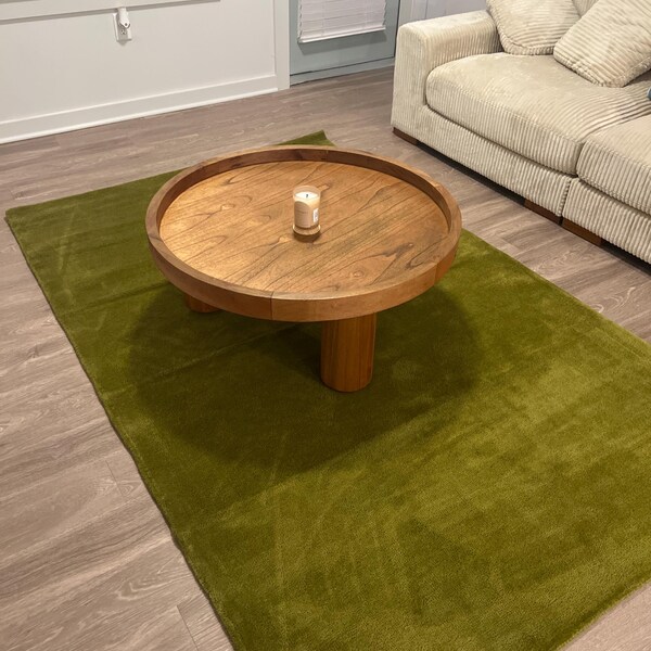 Scalloped Blue Tufted Rug, Wool 8X10 Handmade Rug,, Irregular Shape ...