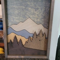 Layered Mountain Scene With Pine Trees. Laser Cut Art. Mountain ...