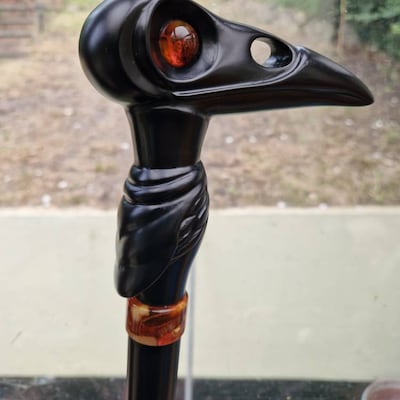 Black Raven Cane Walking Stick Wood Wooden Cane Handcarved Carving ...
