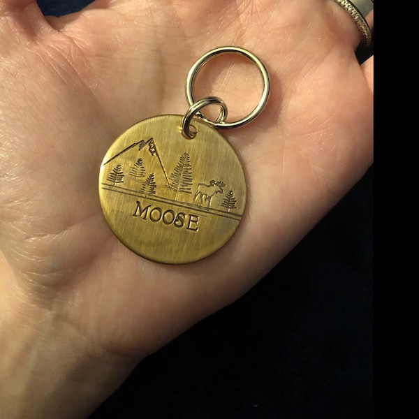 Dog ID Tag-moose Custom Pet Tag- Tag for Medium Large Dog-personalized ...