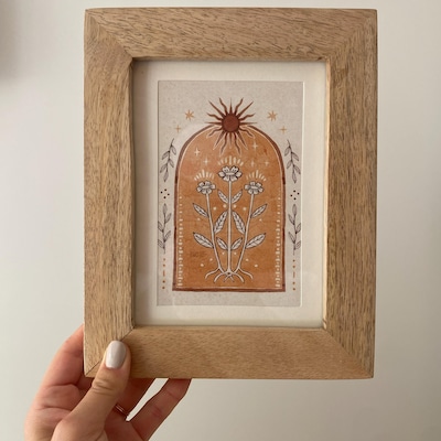 Boho Floral Poster Wild Flower Painting Folk Illustration Spiritual Sun ...