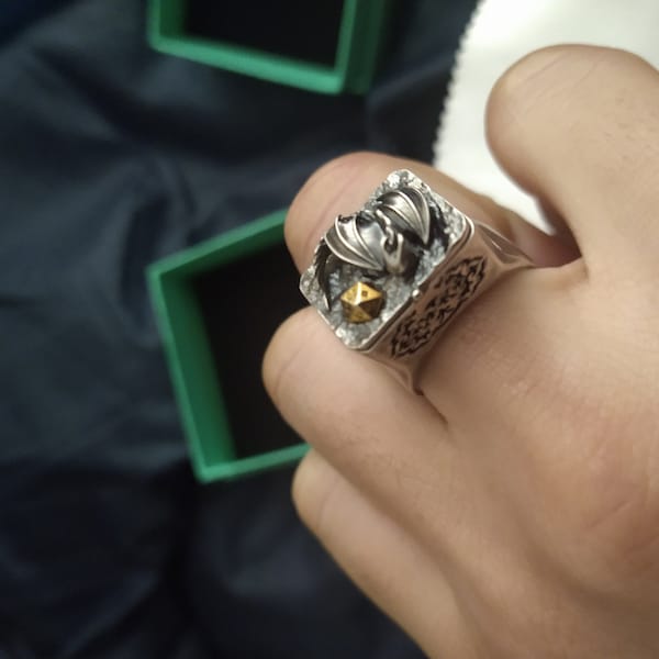 Dragon Ring Box and Mini Dice Set for DND Custom Engraved Text Ring D20 ...