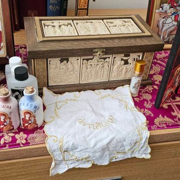 Altar Cloth Catholic Christian Home Prayer Table Runner Blue Metallic ...