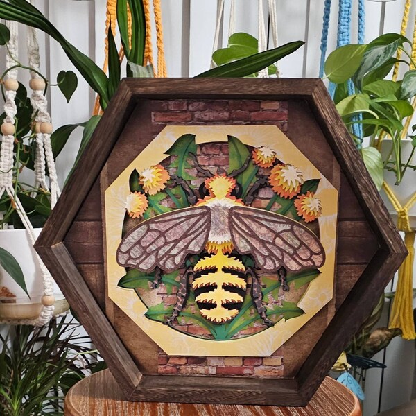 3D Honey Bee Shadow Box SVG Layered Dandelions SVG, Spring Shadow Box, Bee 3D Svg, Honey Comb 3d ...