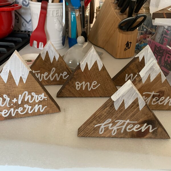 Wood Mountain Table Numbers, Hand Lettered Table Numbers, Rustic Table ...