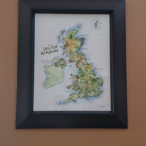 United Kingdom Watercolor Map Art Print Including Scotland Wales ...