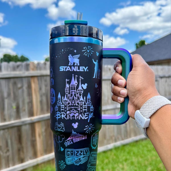 Customized Tumbler With Handle, Laser Engraved Spooky Design, Stainless ...
