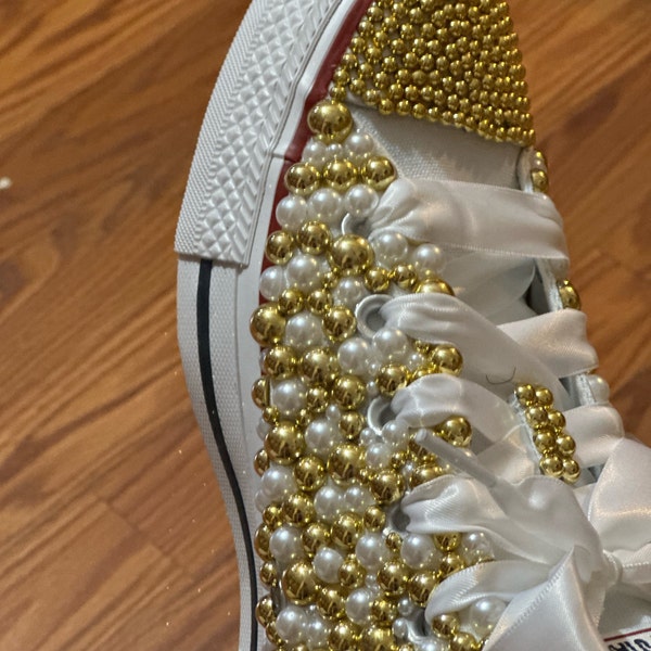 Custom Gold and White Pearl Converse Bling - Etsy