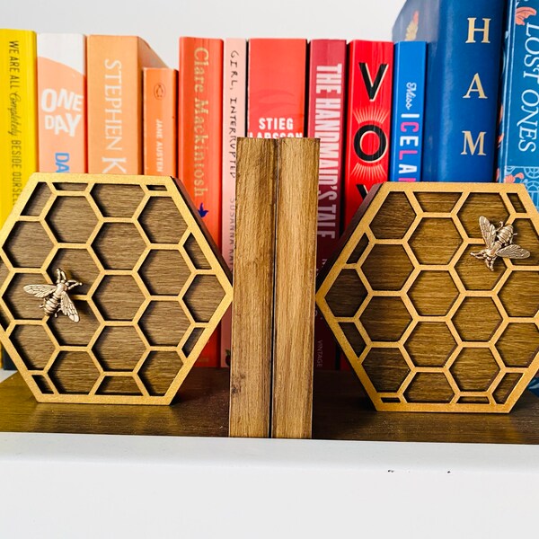 Honeycomb Bookends, Bee Bookends, Wooden Bookends, Book Stopper - Etsy UK