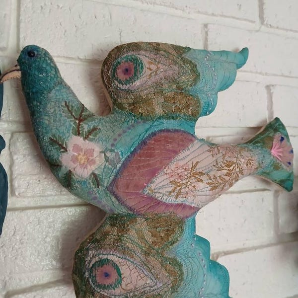 Bertha - Textile Art Bird Hand Made Artistic Bird, Personaalized Bird ...