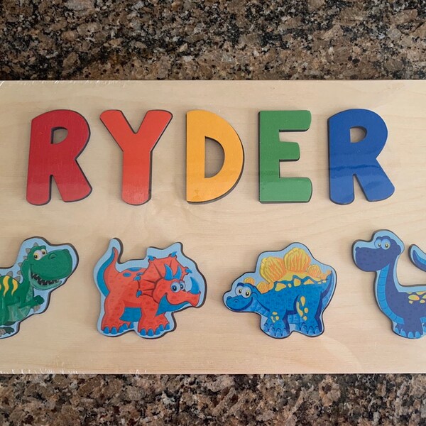 Dinosaur Name Puzzle, Easter Gifts for Toddler Boy, Wood Toys ...