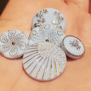 Czech SWAN Buttons Hand Painted Glass Swans Czech Glass Buttons Six 6 ...