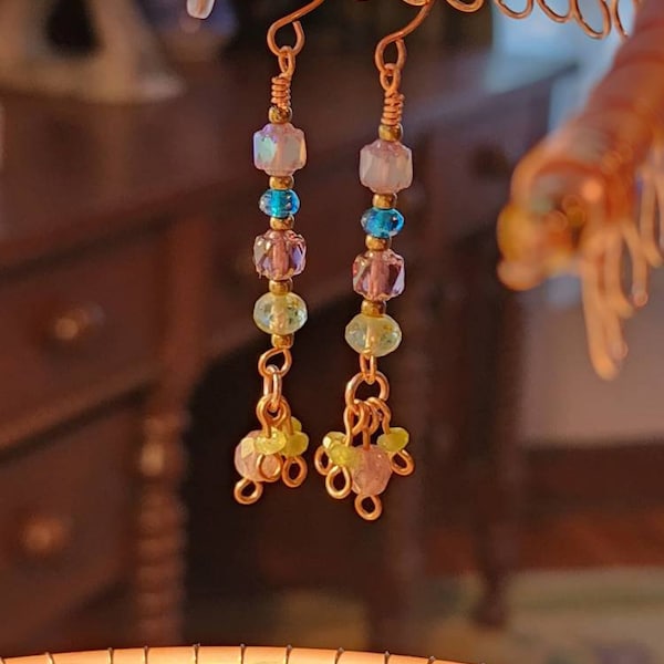 Blue Calcite and Brass Sundial Charm Earrings, Blue, Copper and Brass ...