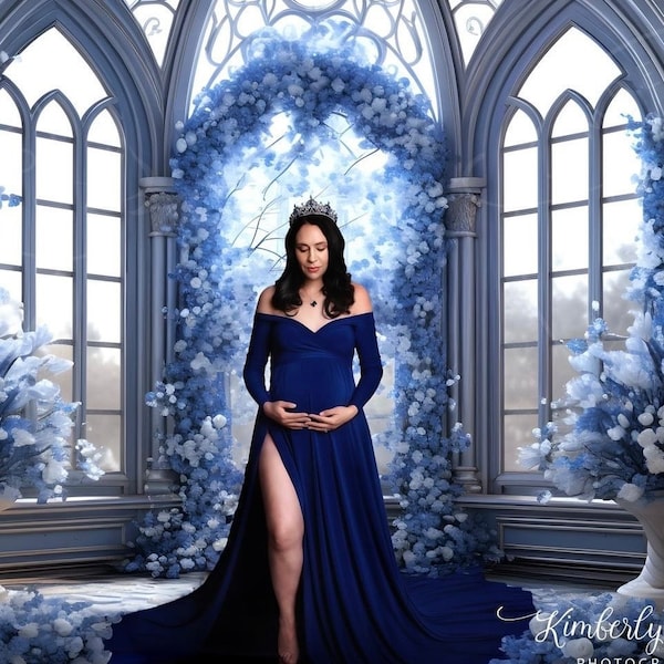 Maternity Digital Backdrop Floral Maternity Backdrop Blue Digital ...