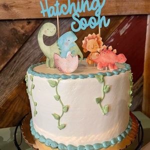 Dinosaur Cake Topper hatching Soon Birthday Party, Baby Shower, 5.5 ...