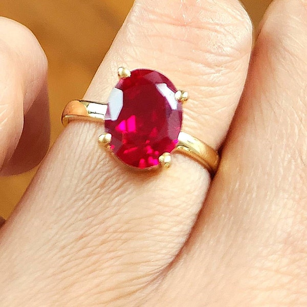 Gold Ruby Ring, Created Ruby, Red Oval Ring, Ruby Engagement Ring, Gold Vermeil Ruby Ring ...