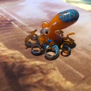 Blown Glass Orange and Blue Octopus Glass Figurine Octopus Glass Ocean ...