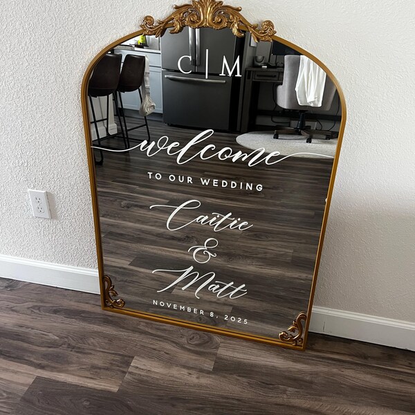 Arched Mirror Welcome Sign Custom Decal DIY Wedding Welcome Sign Decor ...