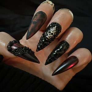 Dark Purple Gothic Press on Nails Custom Shape / Size Matte Black Glue ...