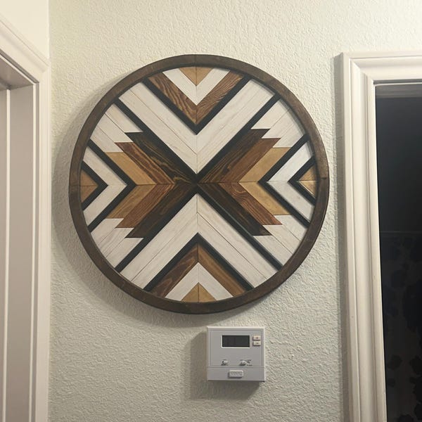 Geometric Handmade Wood Wall Art, Aztec Wood Wall Hanging, Boho Rustic ...
