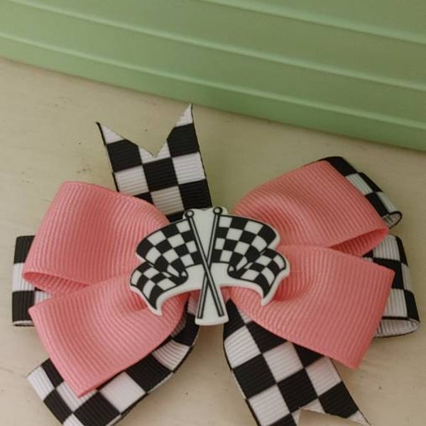 3.5" Checkered Flag Racing Hair Bow *you Choose Solid Bow Color* - Etsy