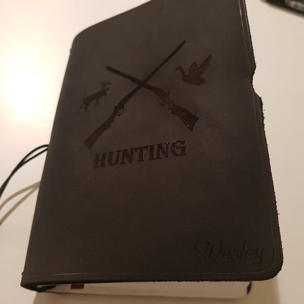 Custom Notebook, Engraved Black Leather, Notepad for Hunting and ...