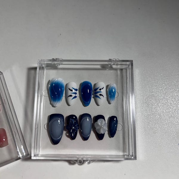 Y2K Star Blue Press on Nails Short Almond Nails/y2k Nails/gyaru Nails ...