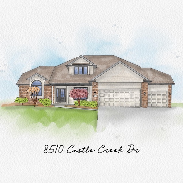 Personalized First Home Portrait, Watercolour Family Home Wall Art ...