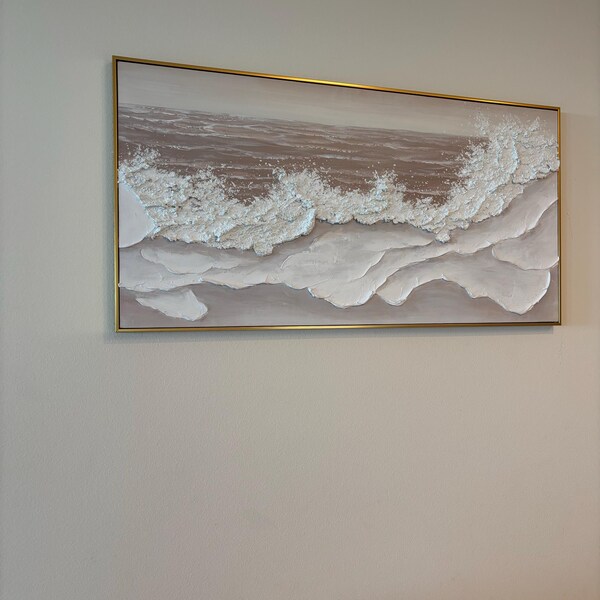 Large 3D White Minimalist Textured Wall Art Beach Painting,3d White Wave Art,white 3D Textured ...