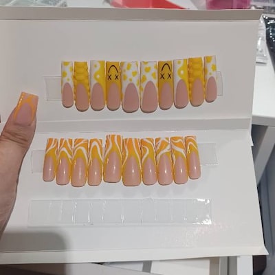 Pink French Tip Outline Glitter Ombre Press on Nailspink Nailsbling ...