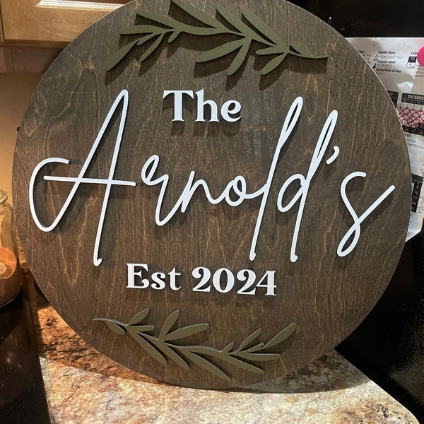 Round Last Name Sign, Round Wedding Sign, Established Sign, Wedding ...