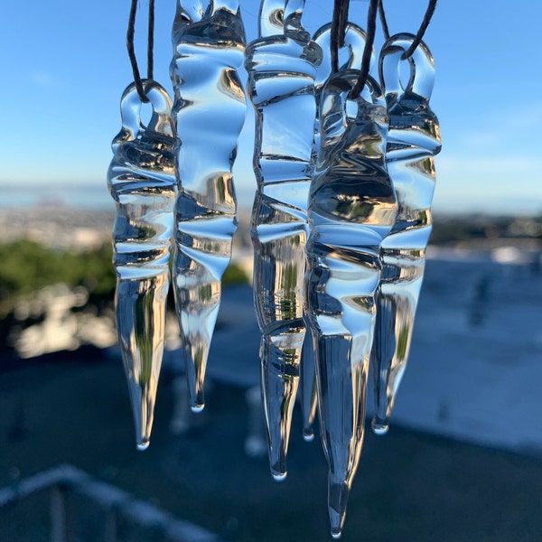 Blown Glass Icicles Handmade Holiday Winter Ornaments - Single, Sets of ...