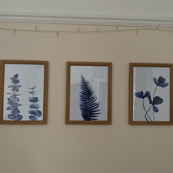 Navy Blue Clover, Eucalyptus and Fern Poster/prints, Set of 3 Prints ...