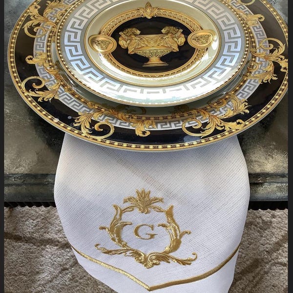 Personalized Embroidered Table Linen; Antique Rococo Monogram Frame ...