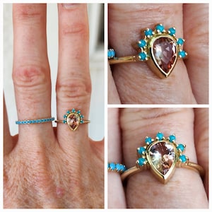 Sapphire Engagement Ring Set, Sunset Wedding Set, Orange & Blue ...