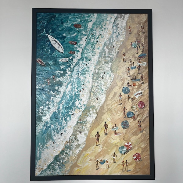 Abstract Blue Ocean Beach White Wave Texture Painting Minimalist Sandy ...