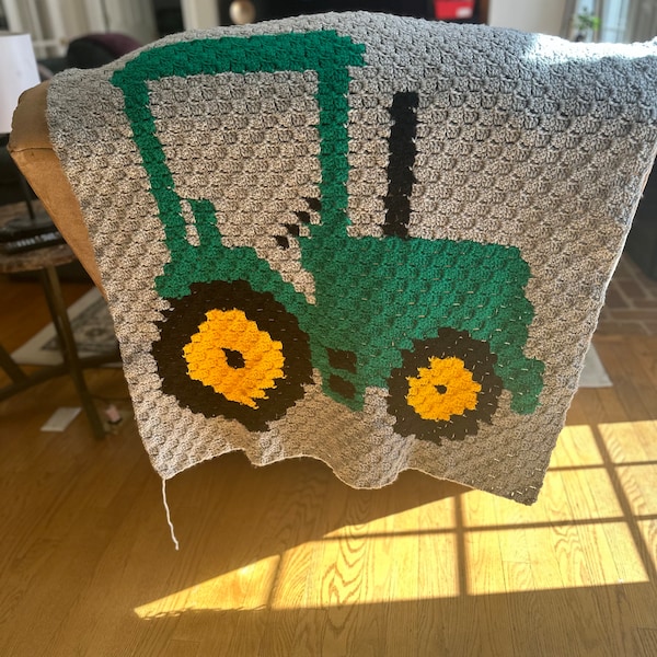CROCHET BABY BLANKET Pattern: Tractor Baby Blanket, C2C Tractor Pattern ...