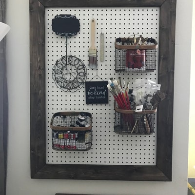 Rustic Wood Framed Pegboard Farmhouse Pegboard Nursery Pegboard Craft ...