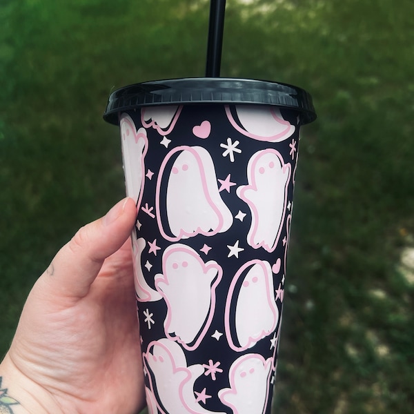 Cute Ghosts Cold Cup No Hole SVG PNG Dxf No Gap Halloween Full Wrap ...