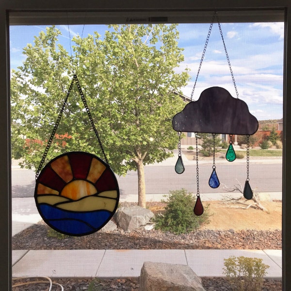 Large Stained Glass Rain Cloud & Raindrops - Etsy