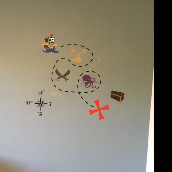 Pirate Ship and Buried Treasure Map Decal Set - Wall Decal Custom Vinyl ...