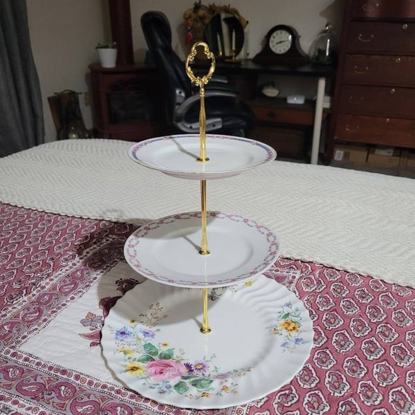 3 Tier Cake Stand English Bone China Tiered Plates, Wedding High Tea ...