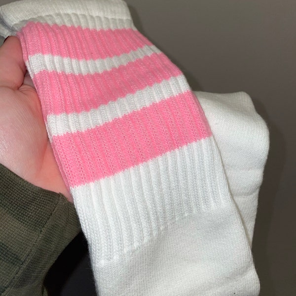 Retro Striped Knee High Skater Socks - Baby Pink Cotton Blend - Etsy