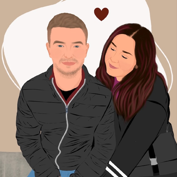 Couple Portrait, Gift for Couple, Faceless Portrait, Engagement Drawing ...