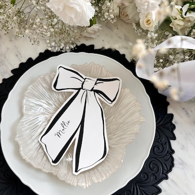 Monochrome Bow Shaped Place Names, Black Tie Wedding Decor, Bridal ...