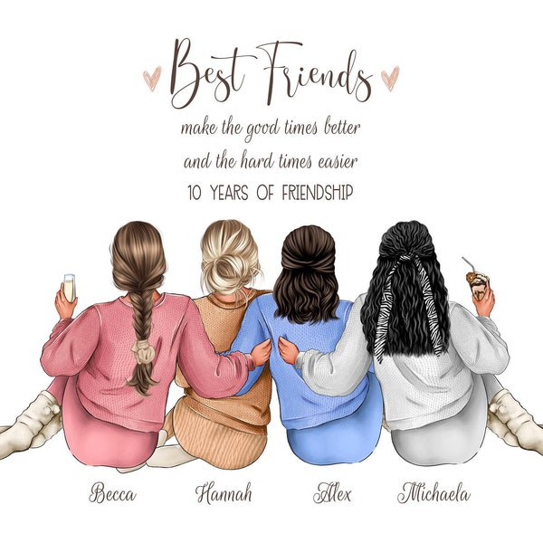 Best Friends Personalized Print, Custom 3 Friend Prints, Three Best ...