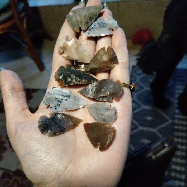 10 Arrowheads Authentic Hand Crafted Agate Stone Arrow Heads Randomly ...