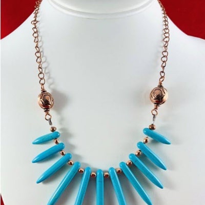 Aqua Turquoise Point Blue Howlite Stick Spike Necklace Beads Howlite ...
