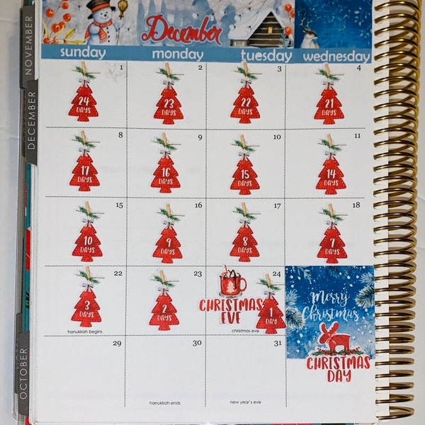 CHRISTMAS COUNTDOWN Planner Stickers, Christmas Scrapbook Stickers ...